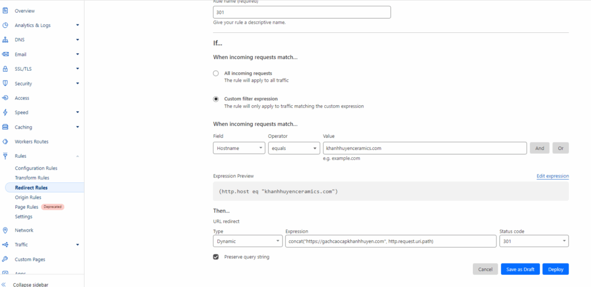 Chuyển tiếp 301 tên miền A sang B bằng CloudFlare - URL forwarding